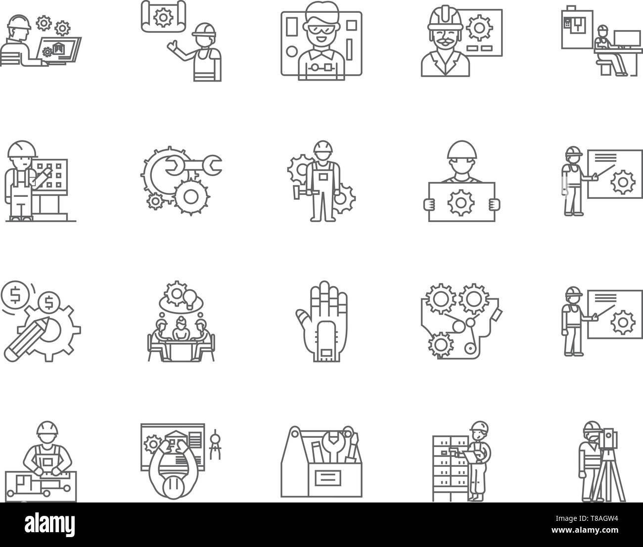 Engineering service line icons, signs, vector set, outline illustration ...