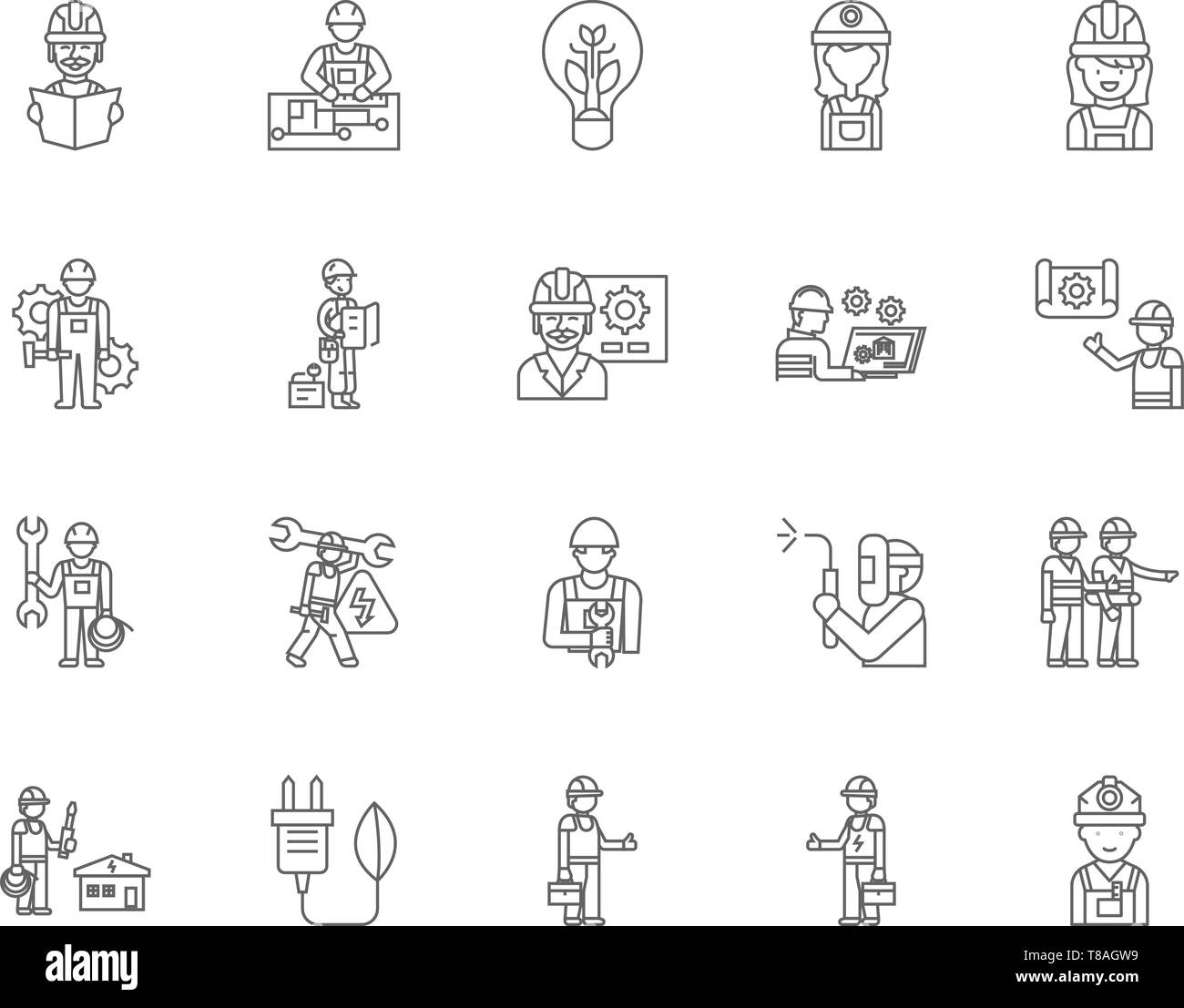 Engineers electrical line icons, signs, vector set, outline ...