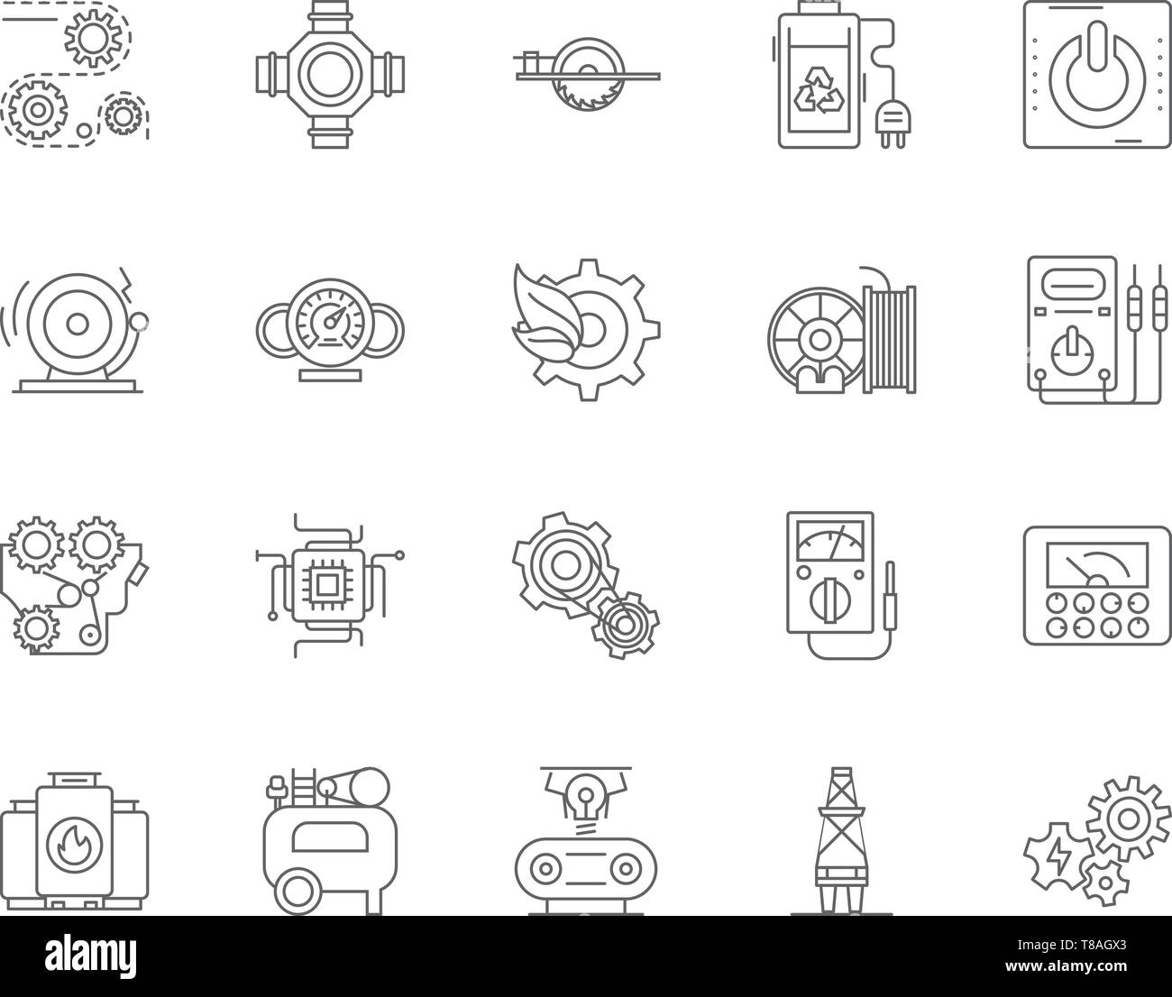 Engines and turbines line icons, signs, vector set, outline ...