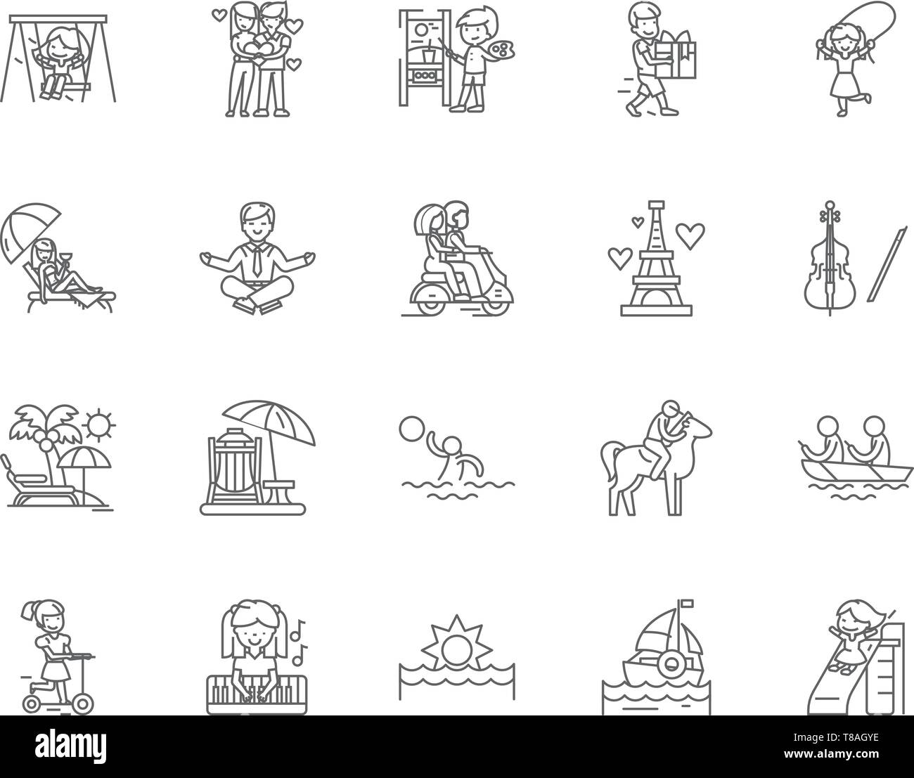 Enjoyment line icons, signs, vector set, outline illustration concept ...