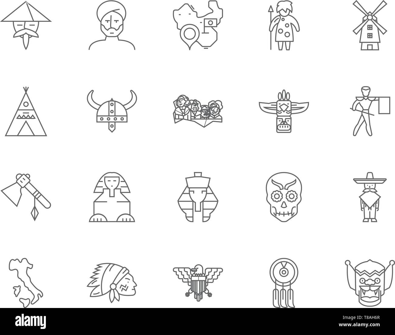 Ethnology line icons, signs, vector set, outline illustration concept ...