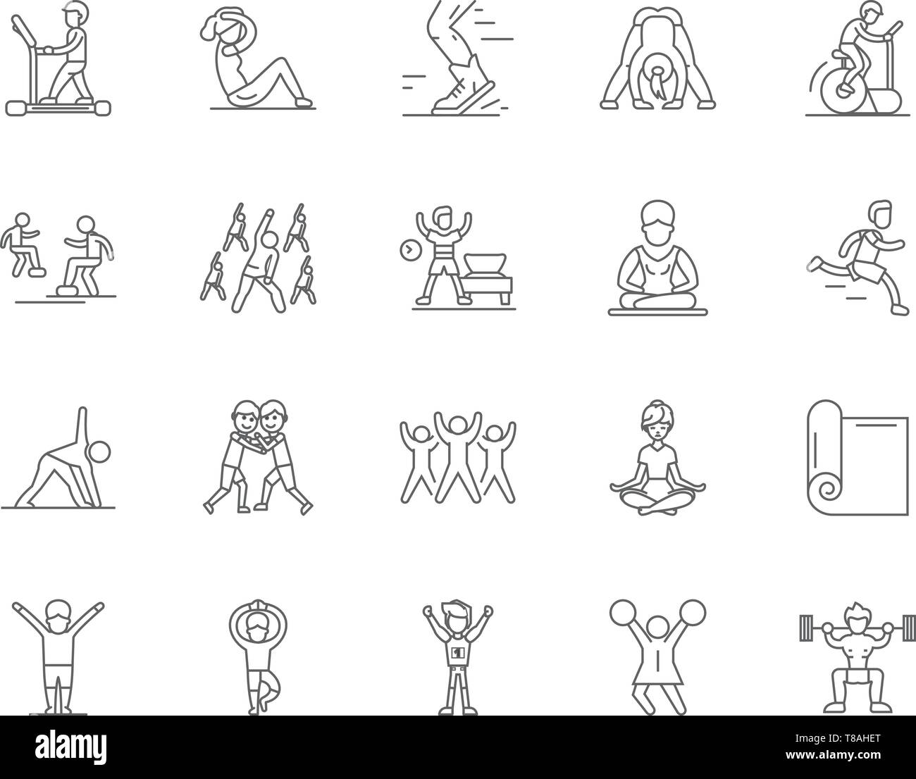 Exercise and fitness line icons, signs, vector set, outline ...