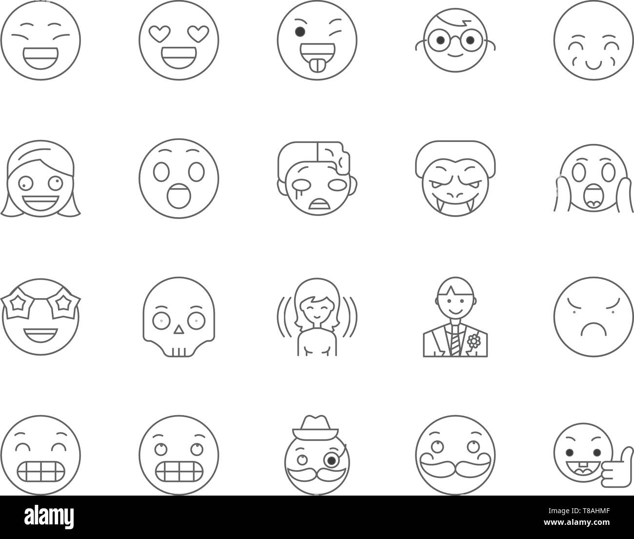 Faces And Emotions Line Icons Signs Vector Set Outline Illustration Concept Stock Vector Image