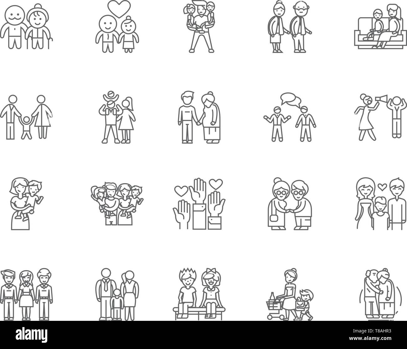Family line icons, signs, vector set, outline illustration concept ...