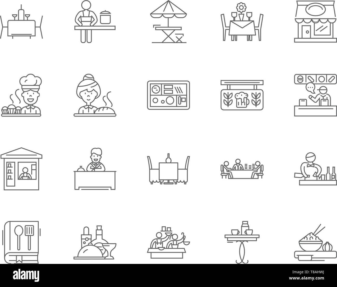 Family restaurants line icons, signs, vector set, outline illustration ...
