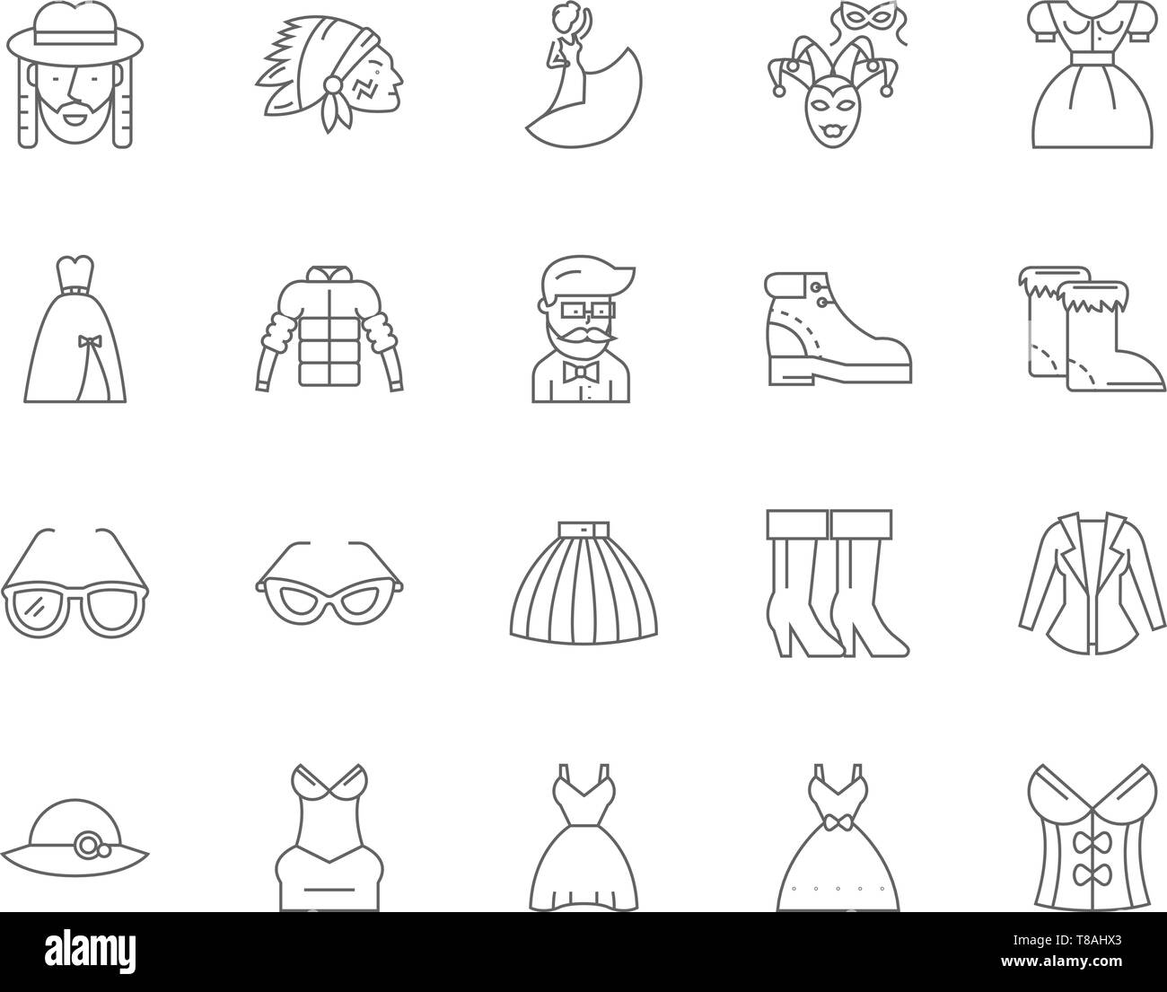 Fancy dress line icons, signs, vector set, outline illustration concept ...