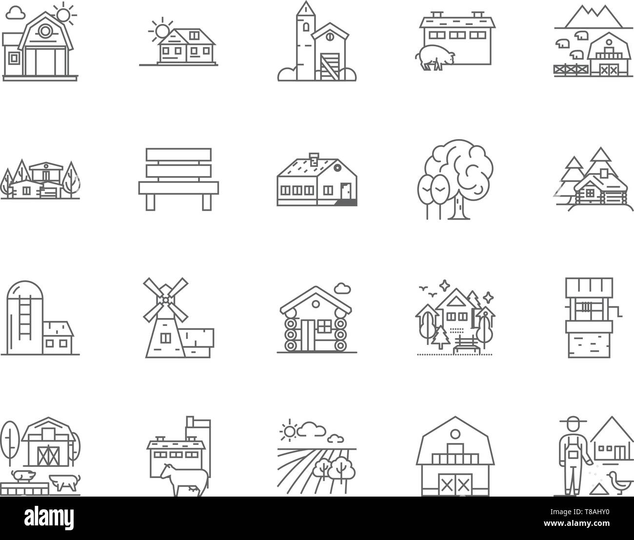 Farm cottage line icons, signs, vector set, outline illustration ...