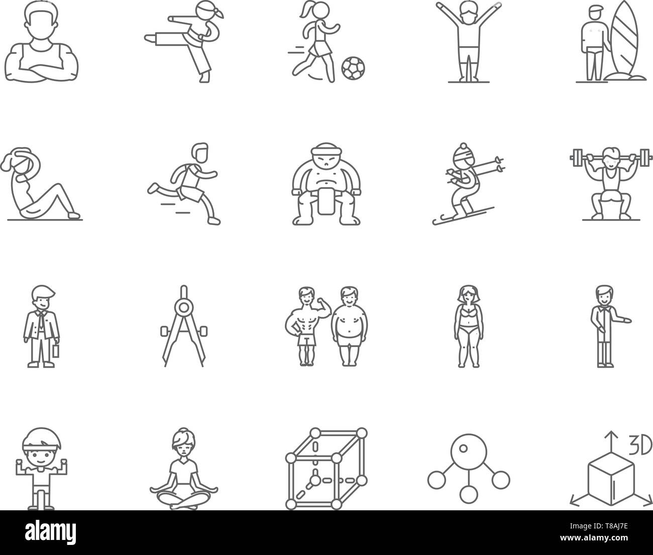 Figure line icons, signs, vector set, outline illustration concept ...