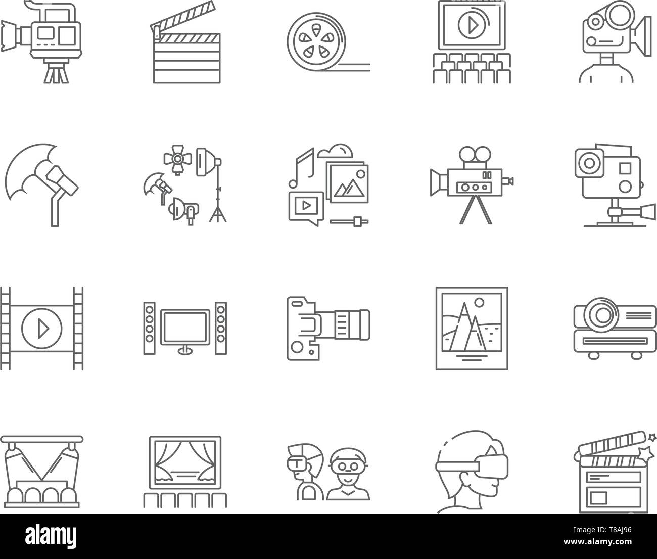 Film and photographic libraries line icons, signs, vector set, outline ...
