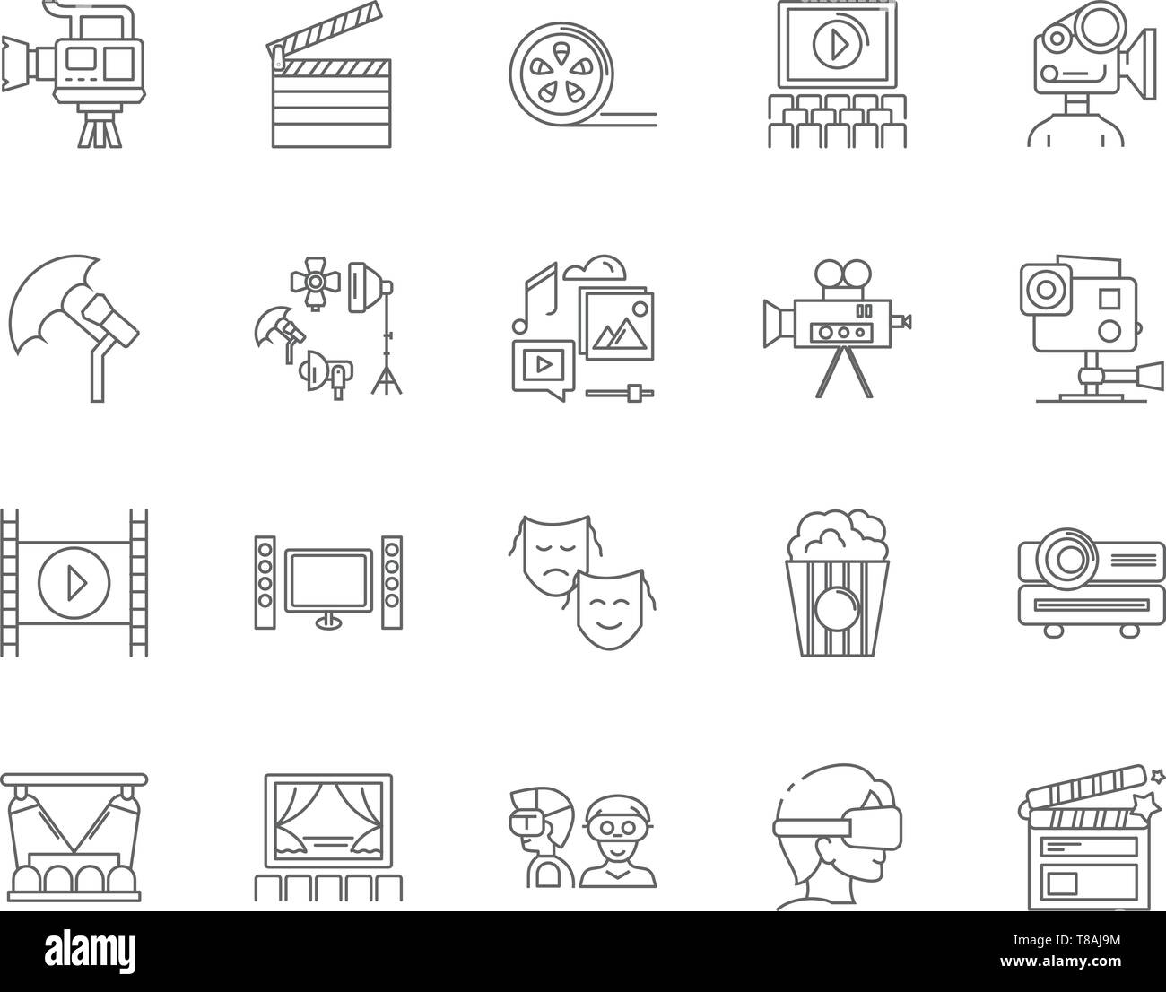 Filming line icons, signs, vector set, outline illustration concept ...