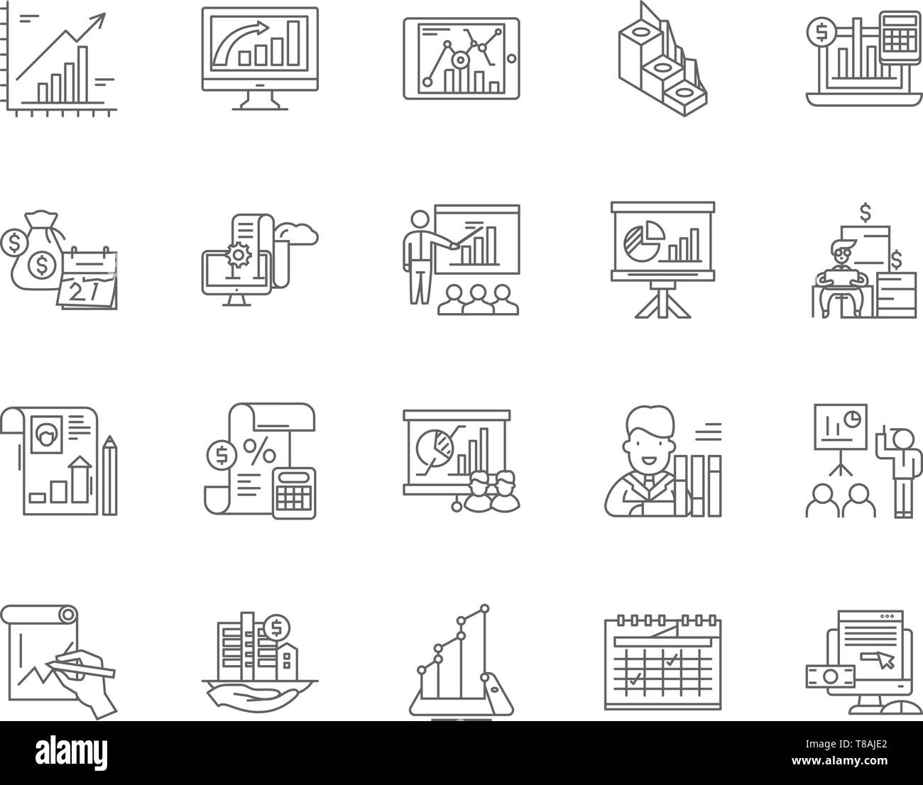 Financial planner line icons, signs, vector set, outline illustration ...