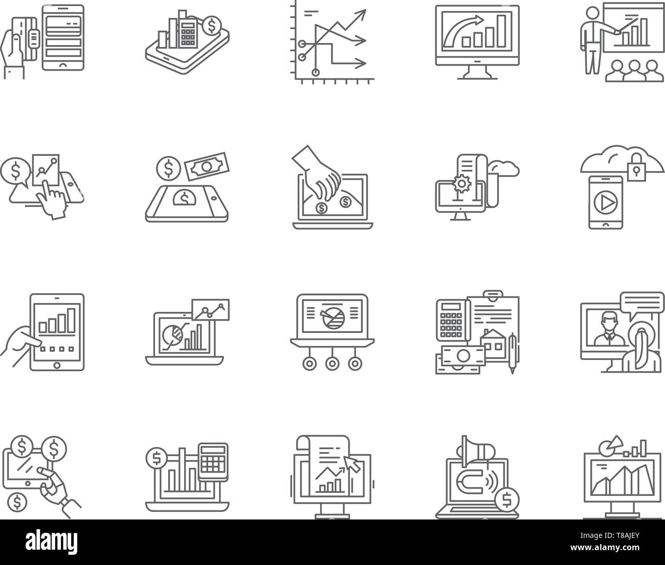 Financial service provider line icons, signs, vector set, outline ...