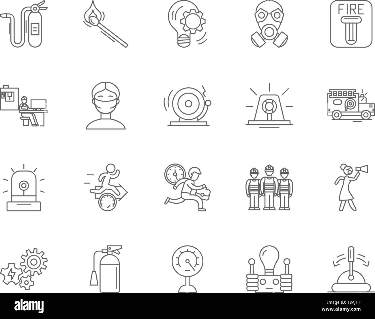 Fire alarm line icons, signs, vector set, outline illustration concept ...