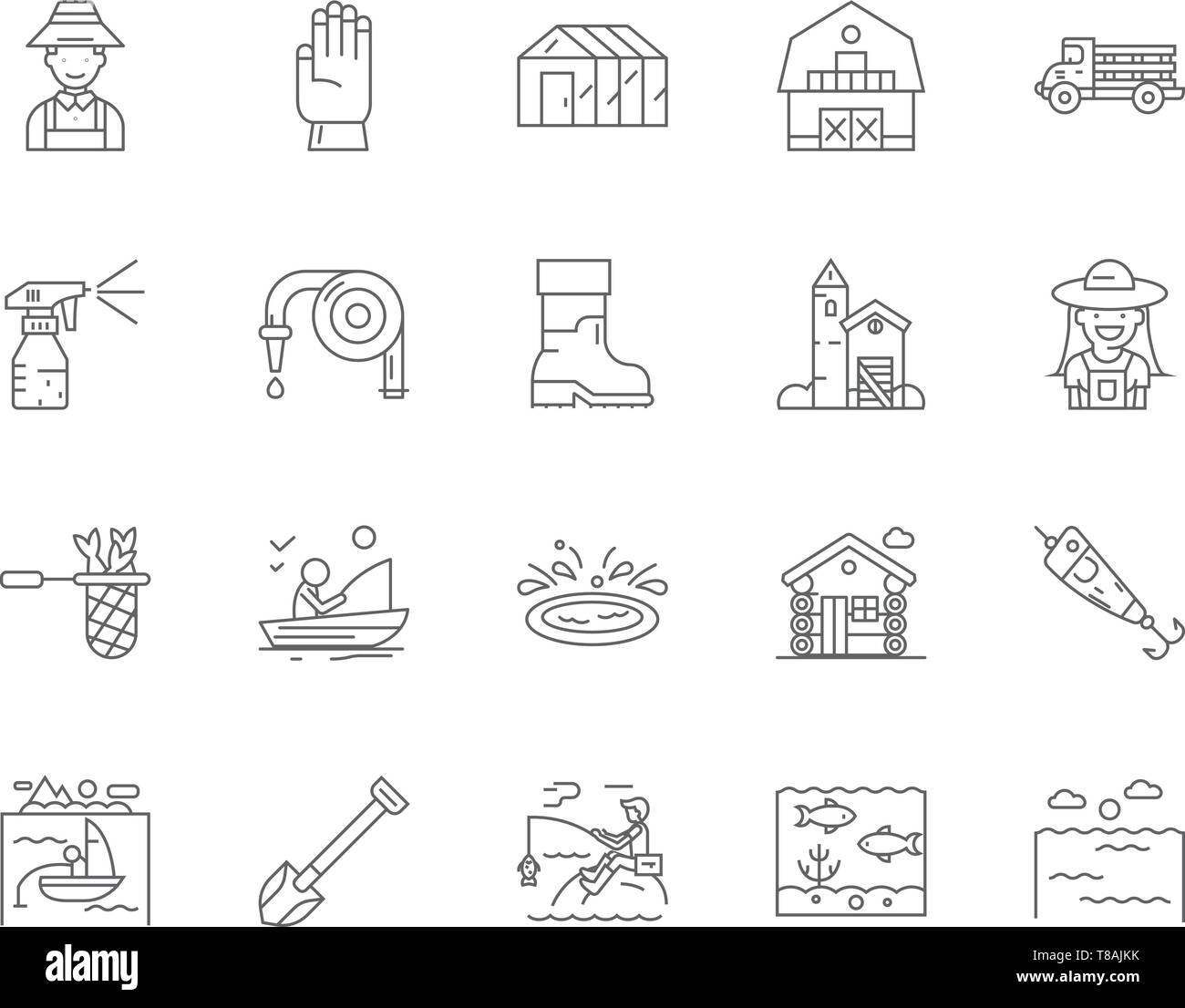 Fish farms line icons, signs, vector set, outline illustration concept ...