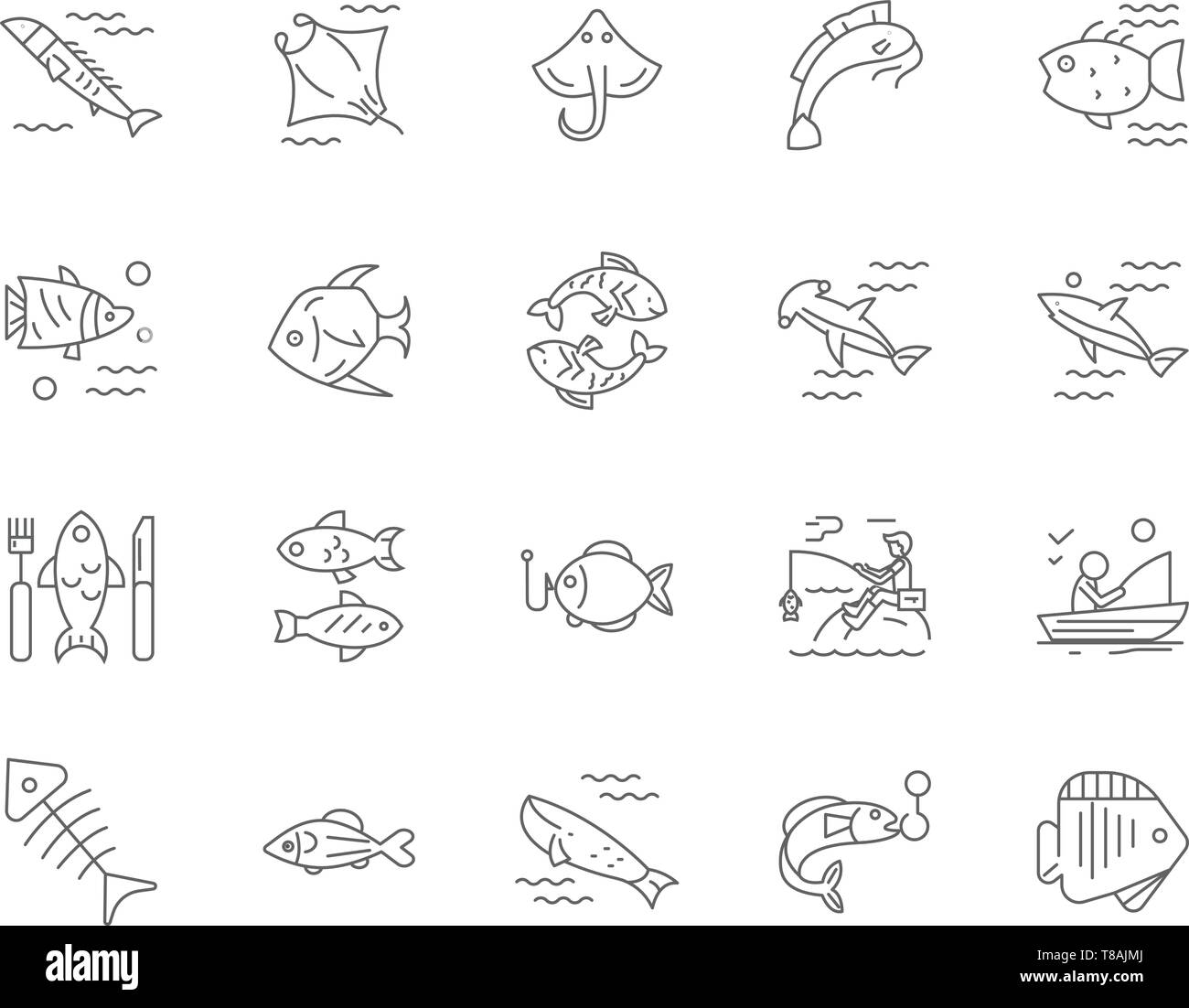 Fishing line icons, signs, vector set, outline illustration concept ...