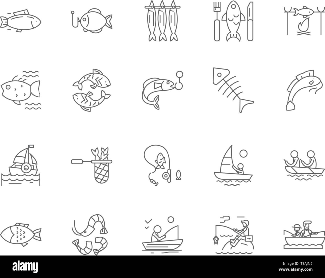 Fishing boat rides line icons, signs, vector set, outline illustration ...
