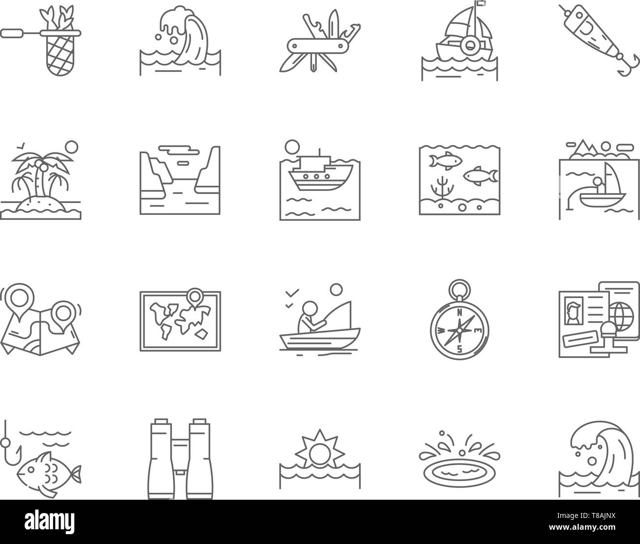 Fishing tours line icons, signs, vector set, outline illustration ...