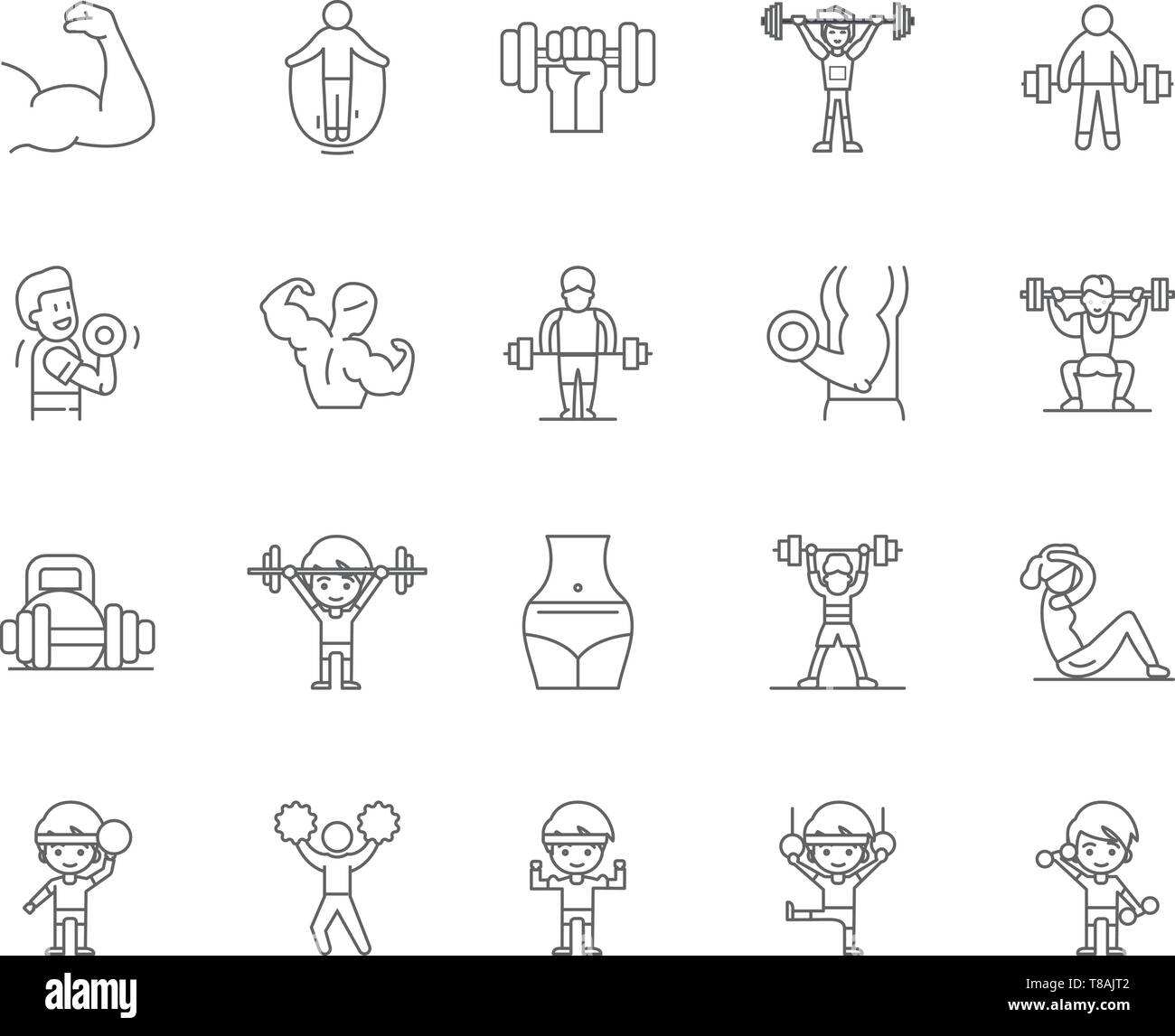 Fitness training line icons, signs, vector set, outline illustration ...