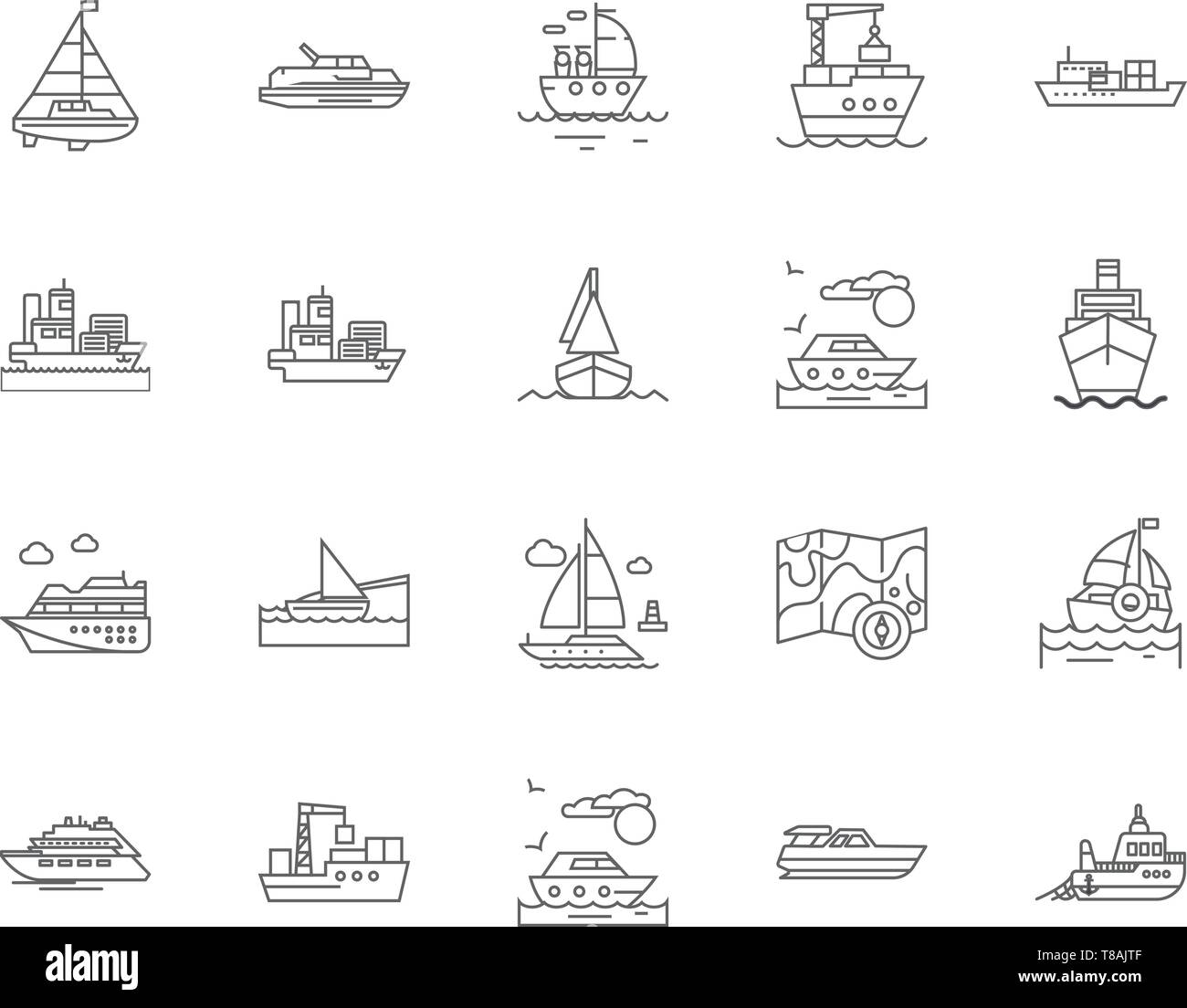 Fleet tracking line icons, signs, vector set, outline illustration ...