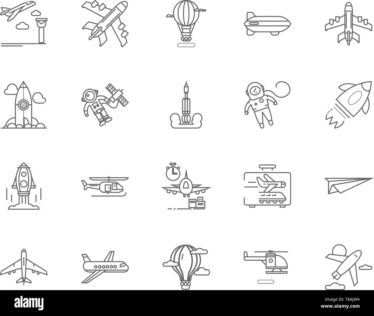 Flight line icons, signs, vector set, outline illustration concept ...