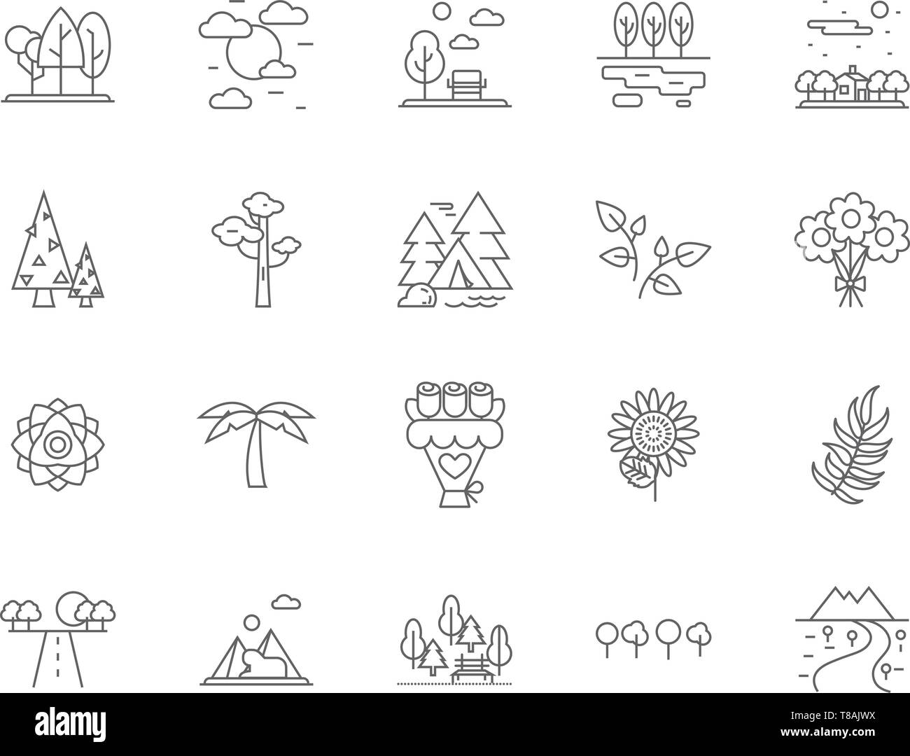 Flora and fauna line icons, signs, vector set, outline illustration ...