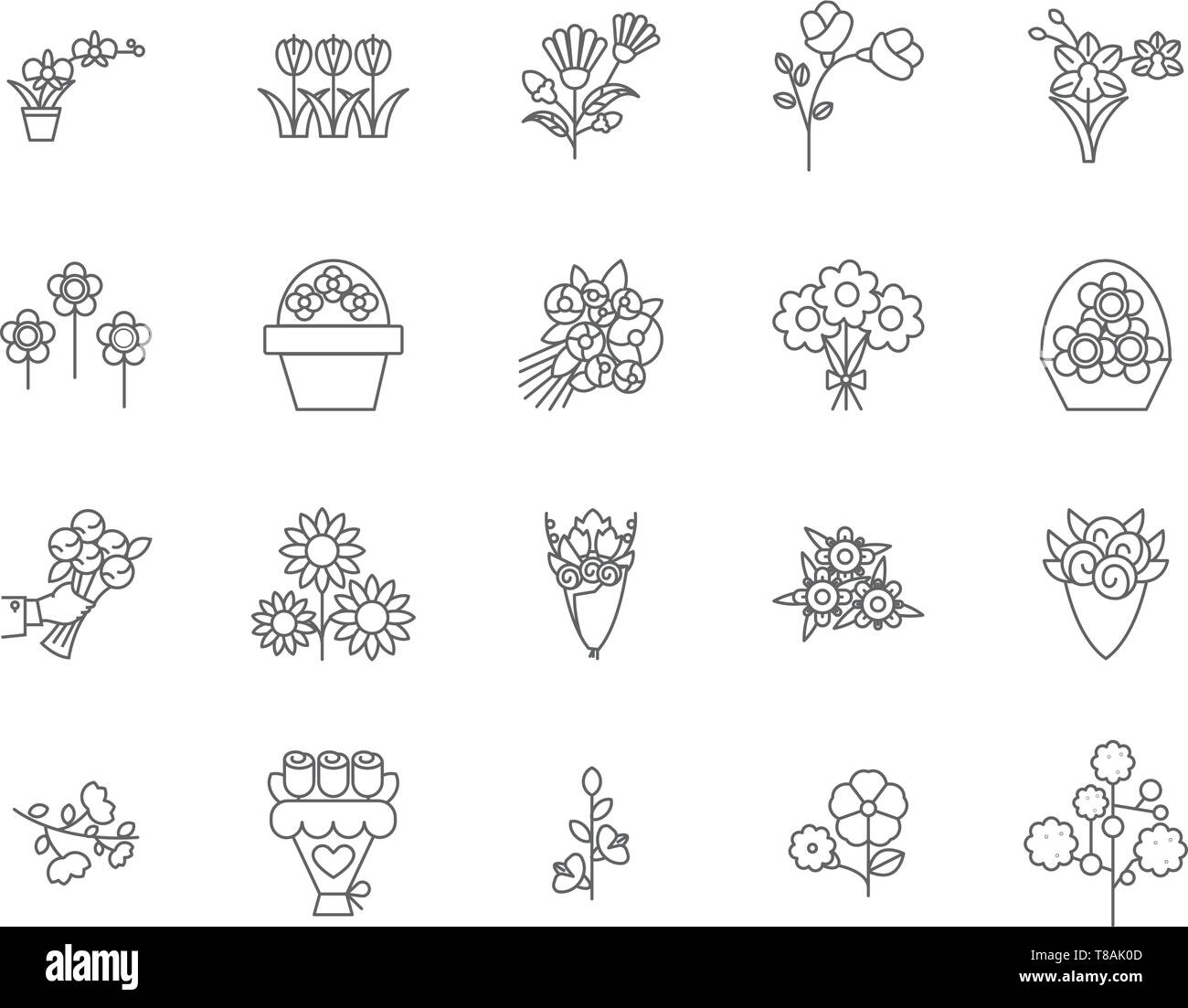 Flowers line icons, signs, vector set, outline illustration concept ...