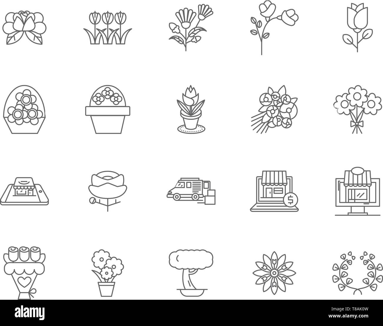 Flowers online line icons, signs, vector set, outline illustration ...