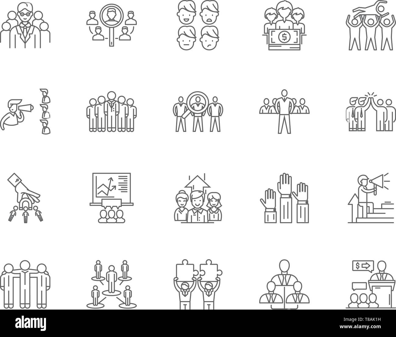 Focus group line icons, signs, vector set, outline illustration concept ...