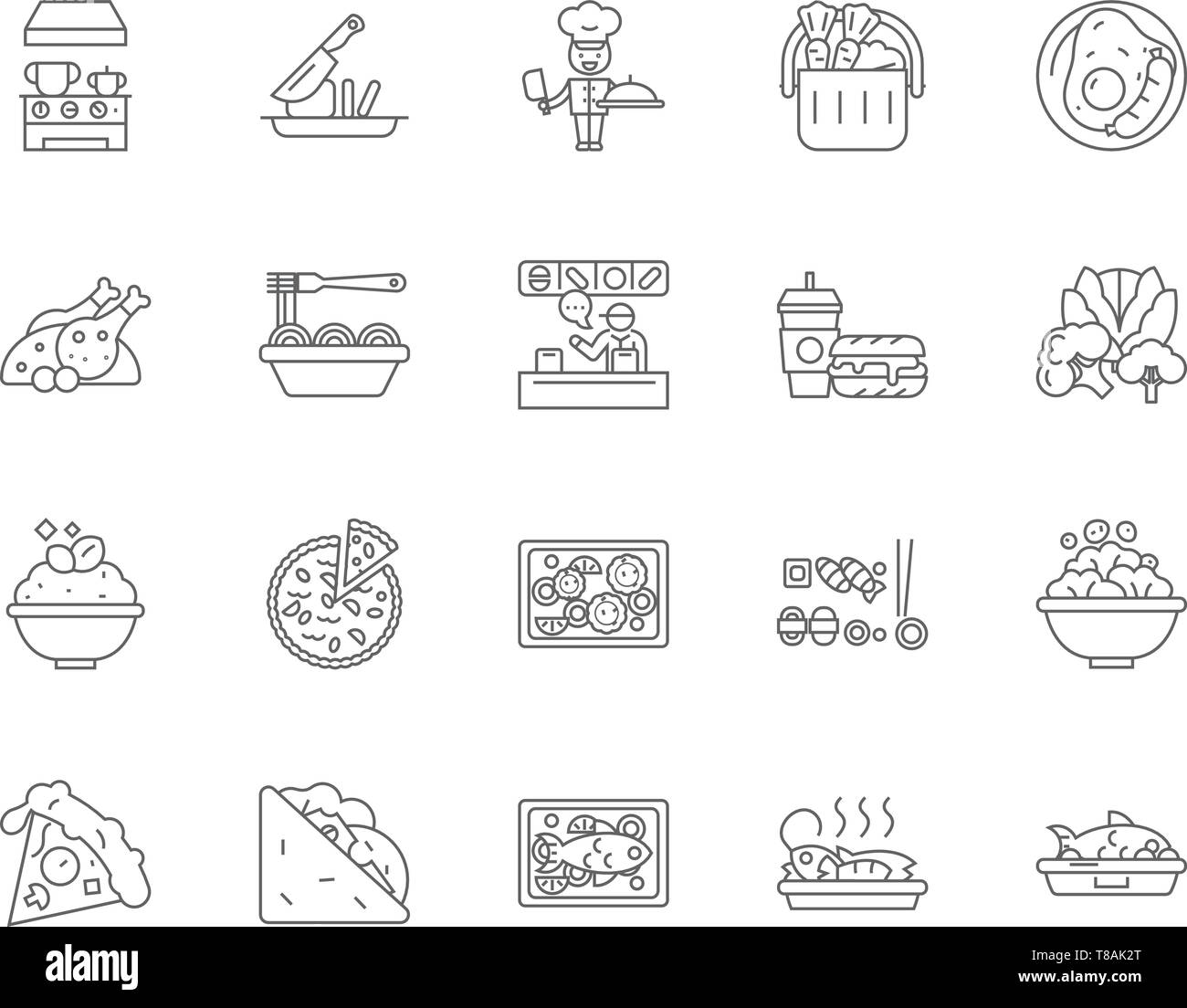 Food and dining line icons, signs, vector set, outline illustration ...