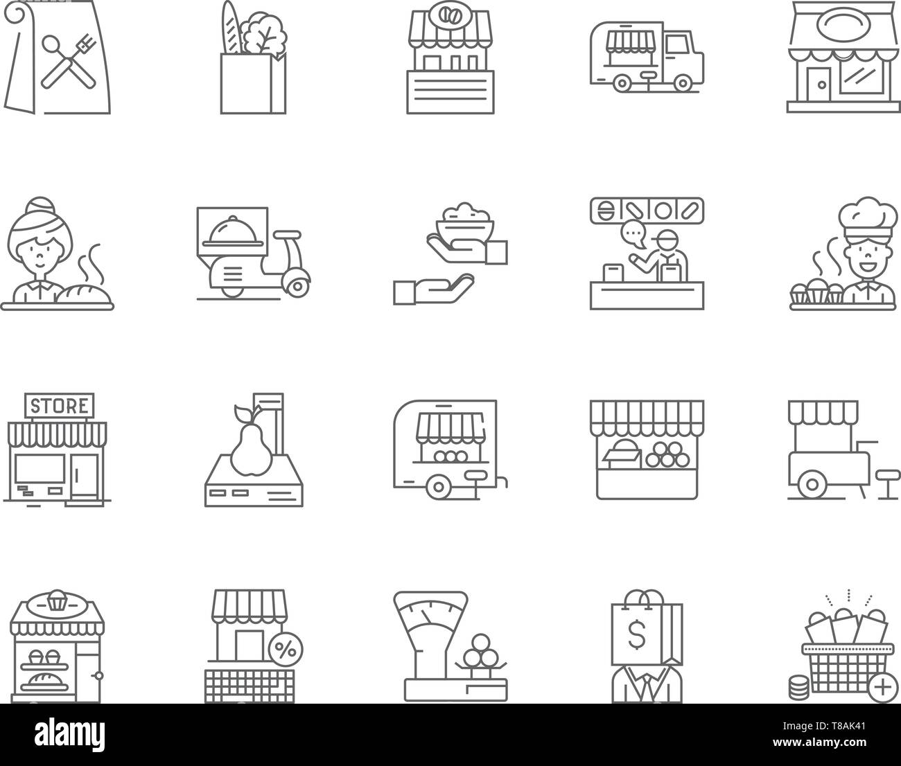 Food store line icons, signs, vector set, outline illustration concept ...