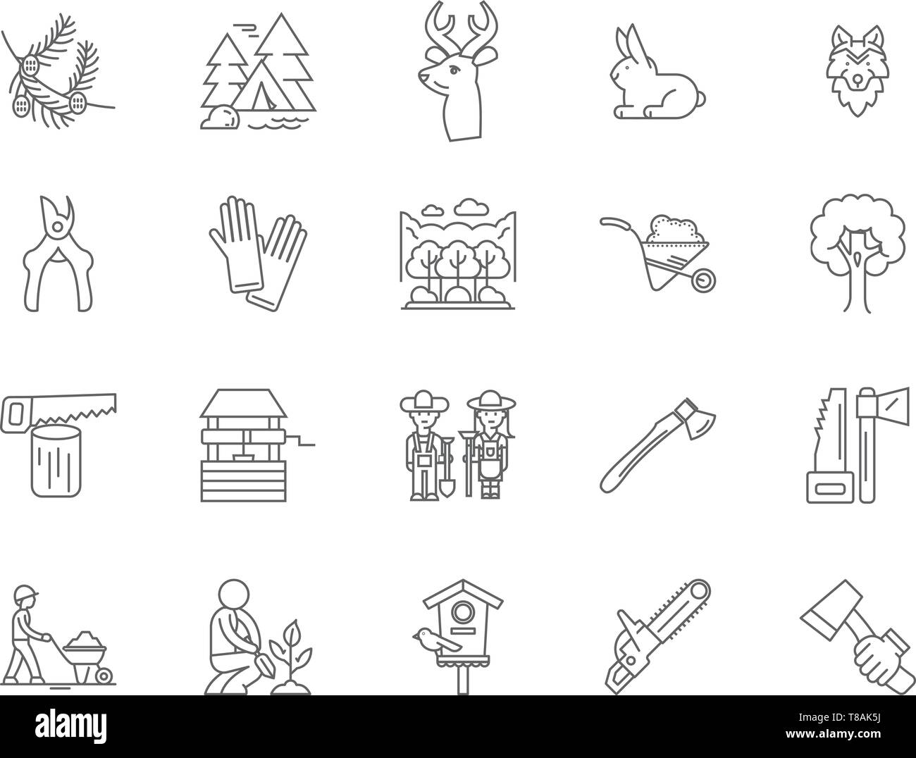 Forestry and woodland line icons, signs, vector set, outline ...
