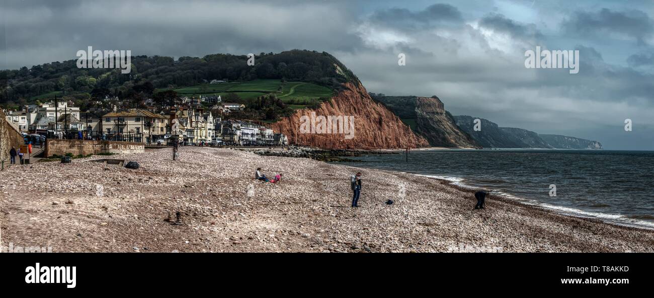 Beach and Devonian sandstone cliffs at Sidmouth, Devon Stock Photo - Alamy