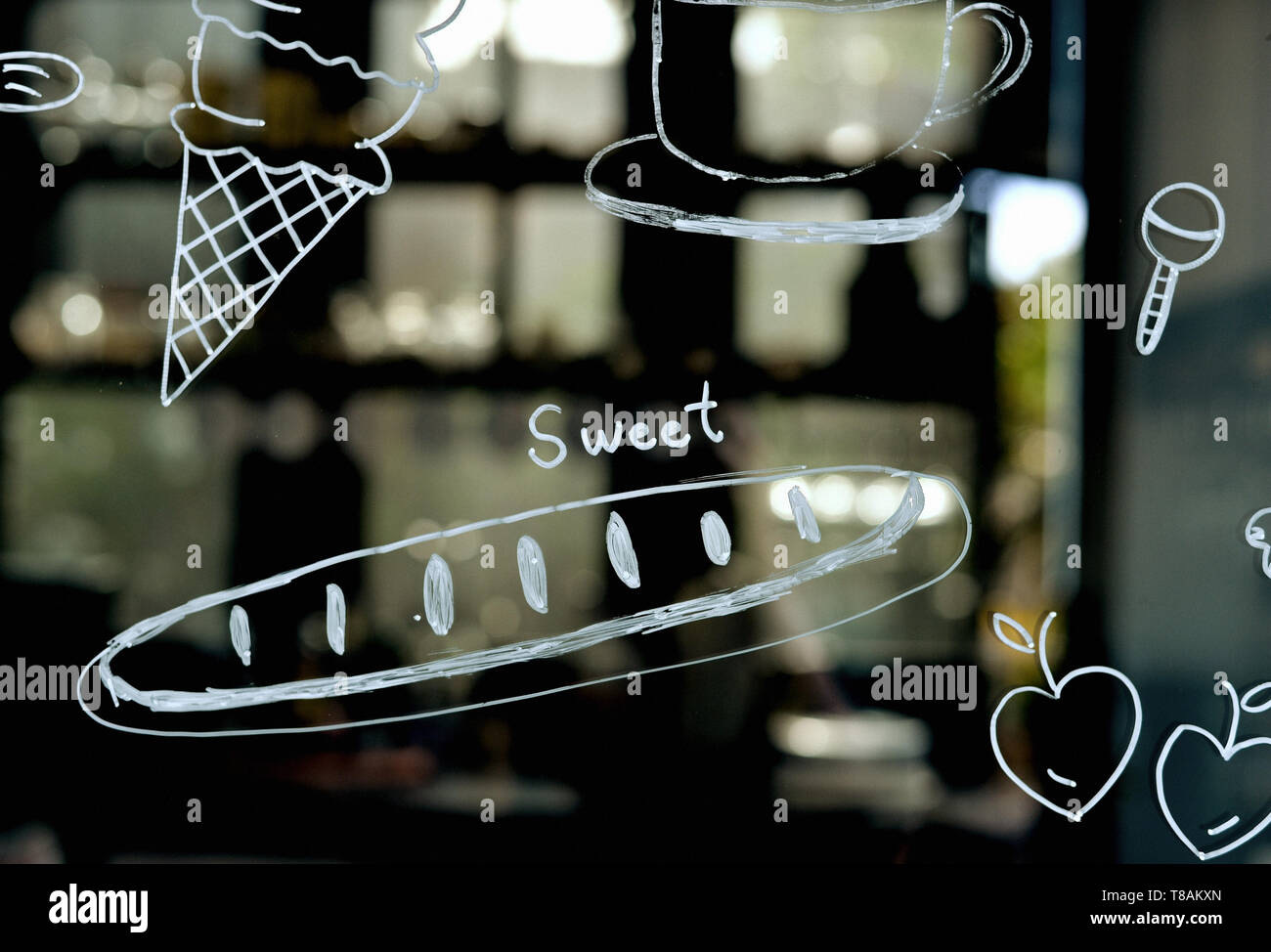 Coffee shop drawing sketching bakery cake cute background Stock Photo ...