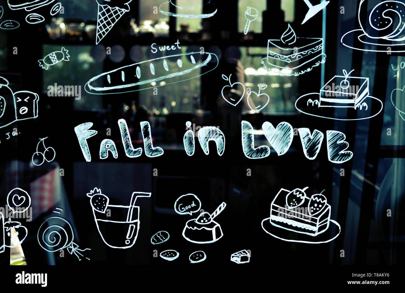Coffee shop drawing sketching bakery cake cute background Stock Photo ...