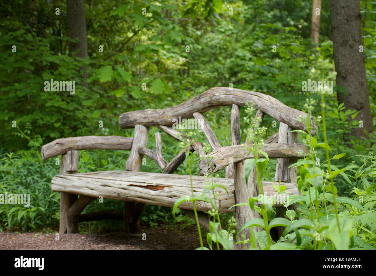 bench made of logs along path Stock Photo - Alamy