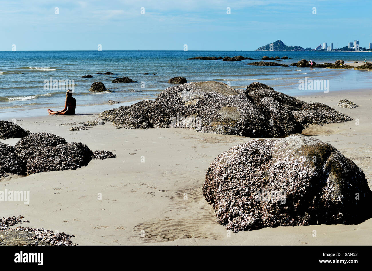 Tropical beach, summer sea sunny sky background Stock Photo - Alamy