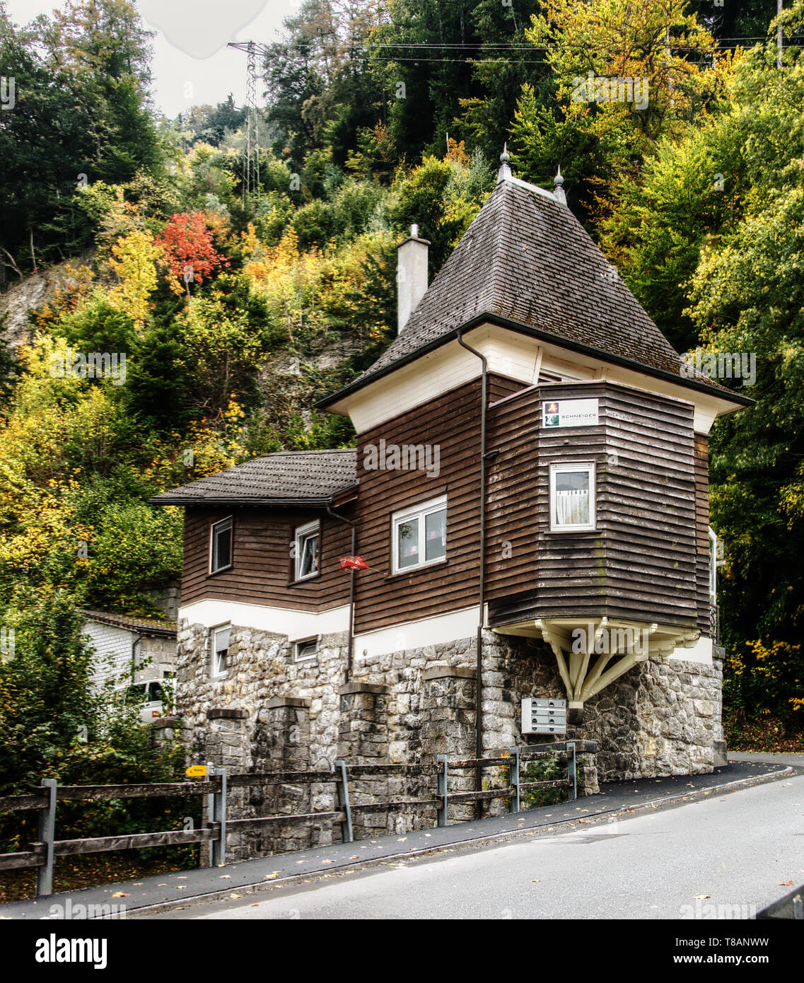 Quaint timber and stone building at the foot of the Tamina Gorge, Bad ...