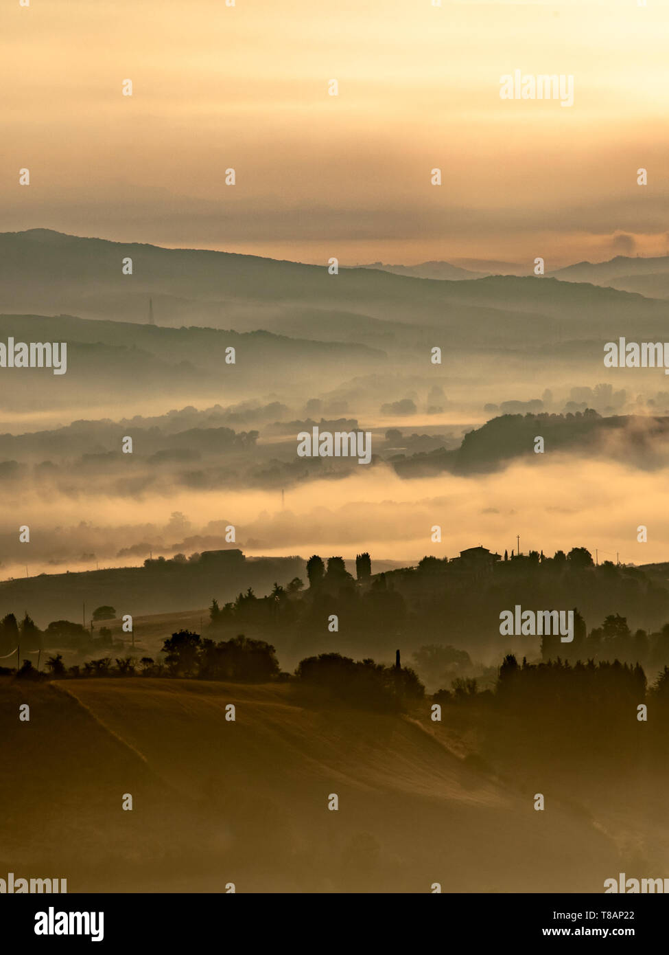 Tuscany Village Landscape near Florence on a Foggy Morning, Italy Stock ...
