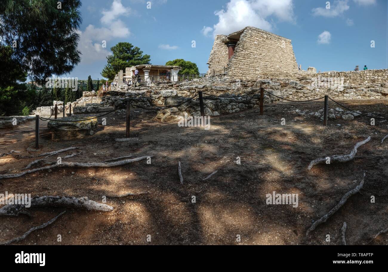 Part of the structure of the Palace of Knossos in Crete, Minoan site of ...