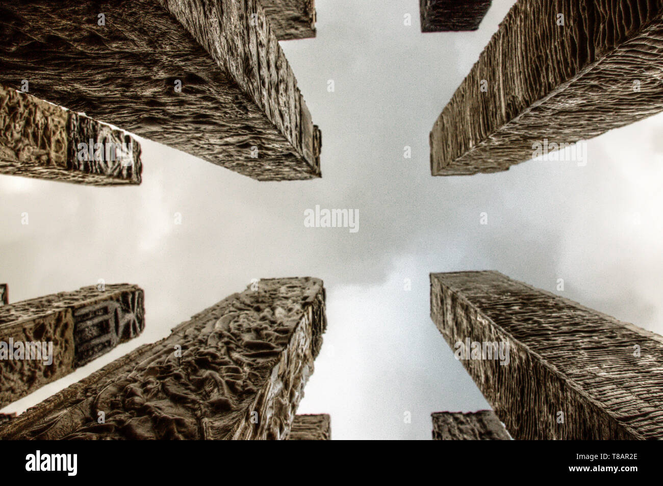 Sculpture of stone pillars on display in Bad Ragaz during the ...