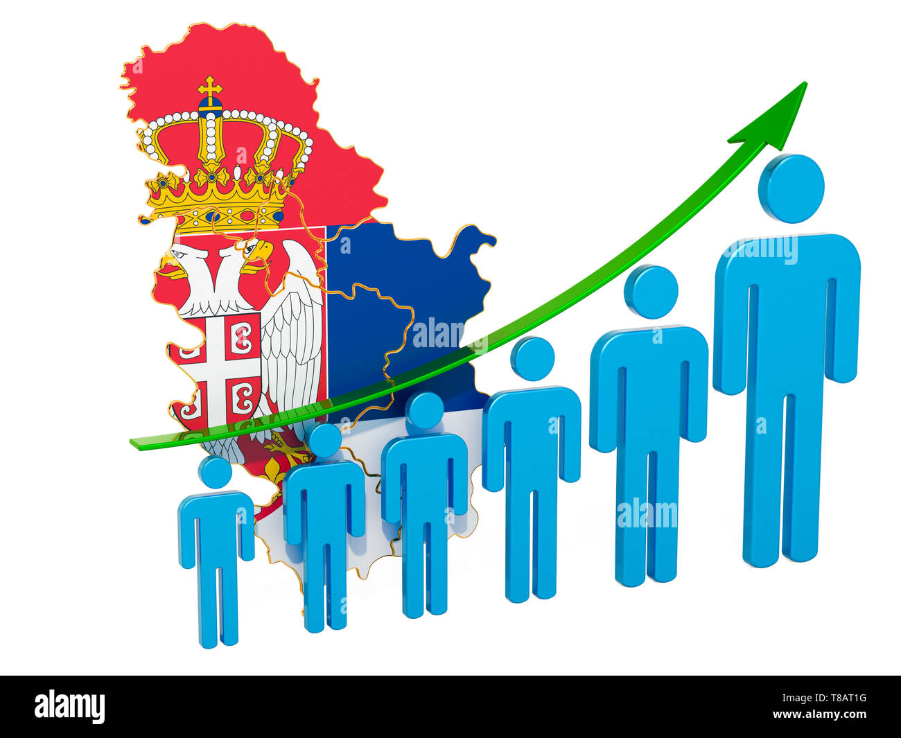 Rating of employment and unemployment or mortality and fertility in Serbia, concept. 3D ...