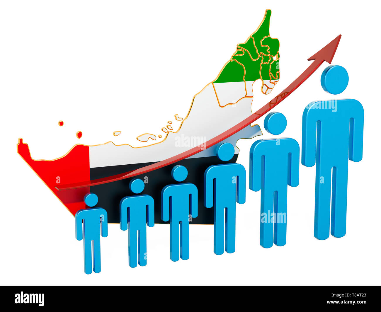 Rating of employment and unemployment or mortality and fertility in the UAE, concept. 3D ...