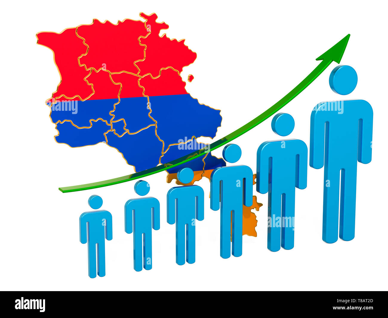 Rating of employment and unemployment or mortality and fertility in Armenia, concept. 3D ...