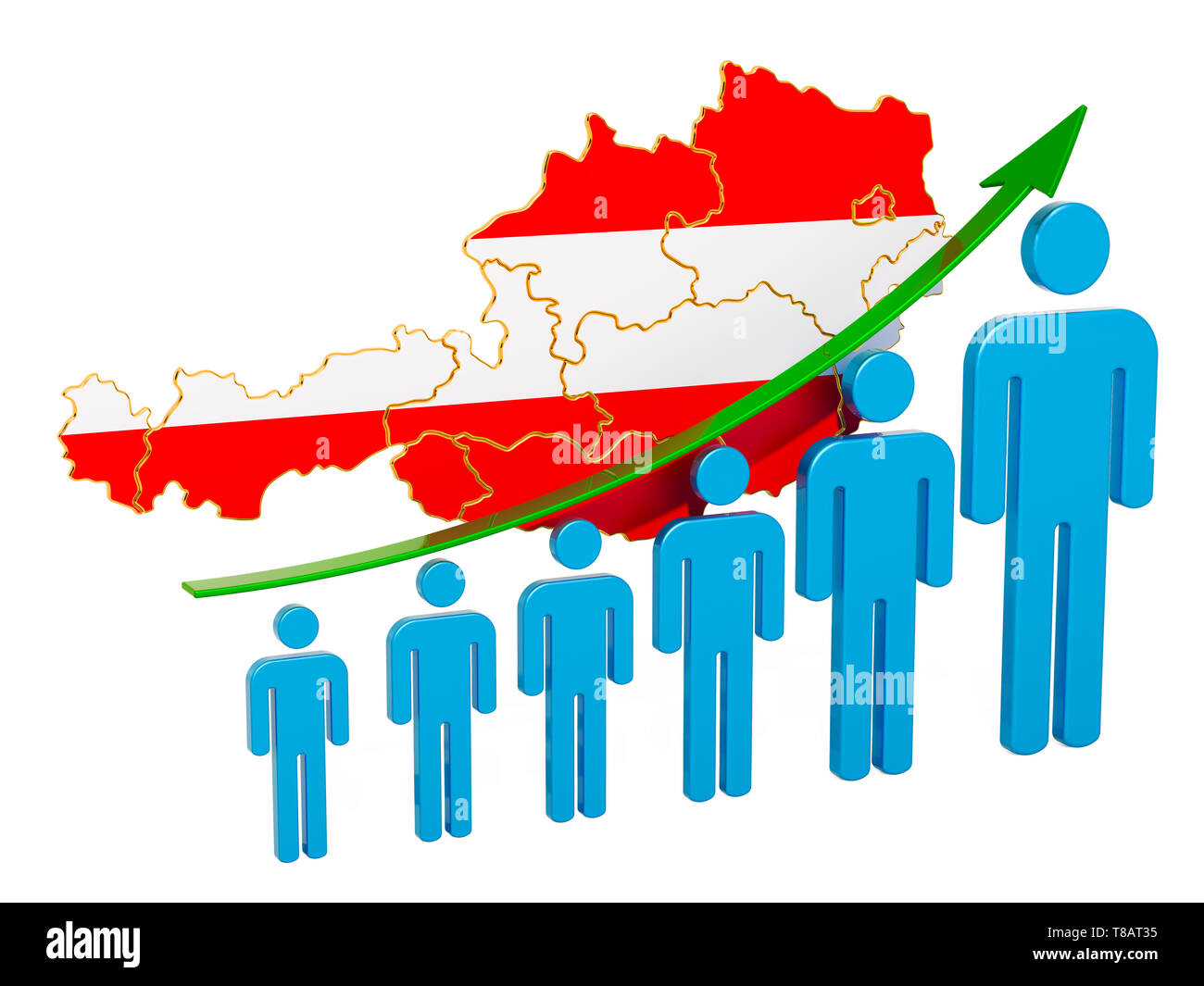 Rating of employment and unemployment or mortality and fertility in Austria, concept. 3D ...