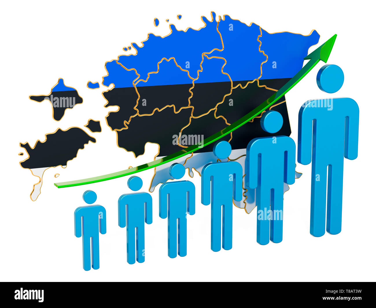 Rating of employment and unemployment or mortality and fertility in Estonia, concept. 3D ...