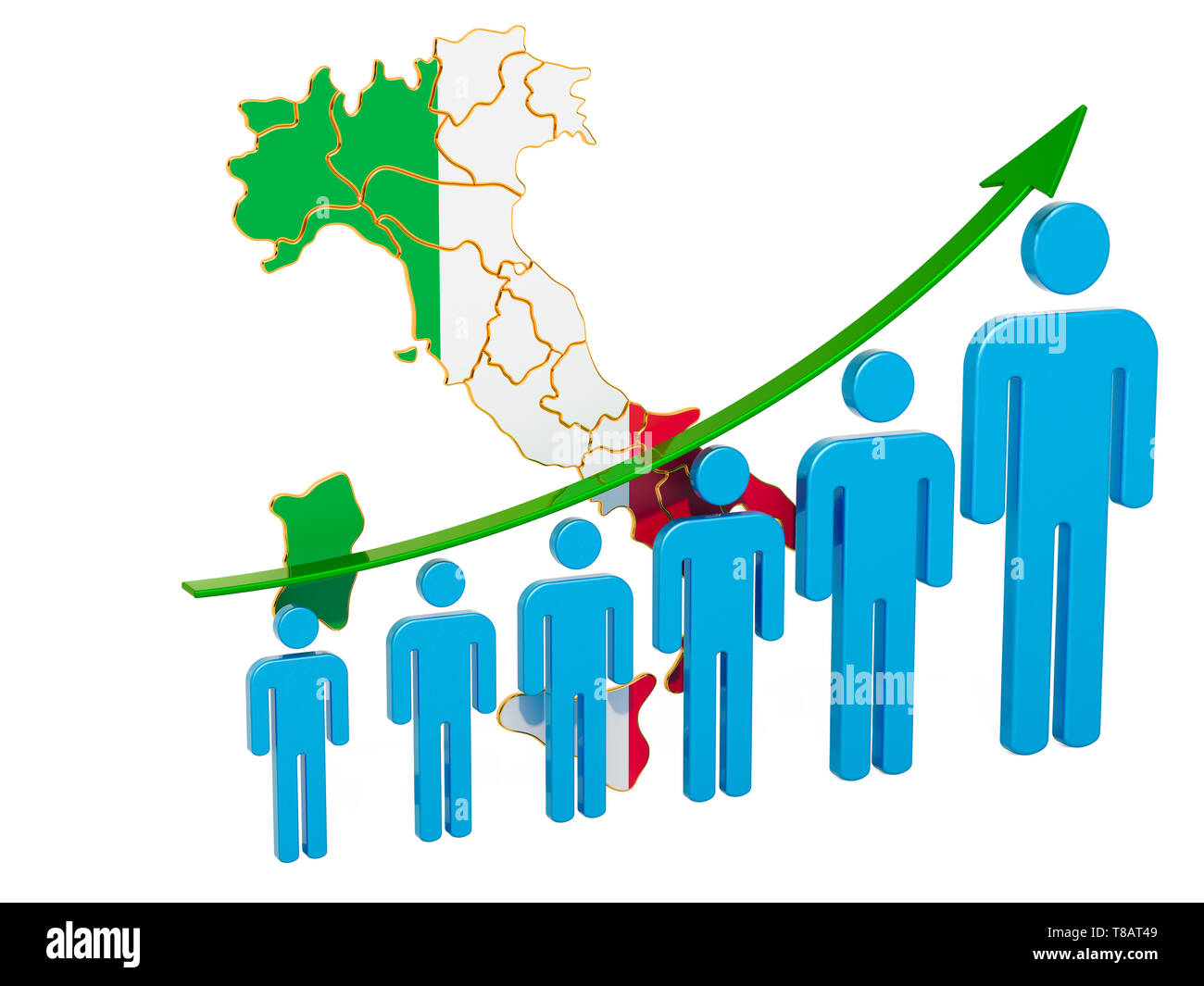 Rating of employment and unemployment or mortality and fertility in Italy, concept. 3D rendering ...