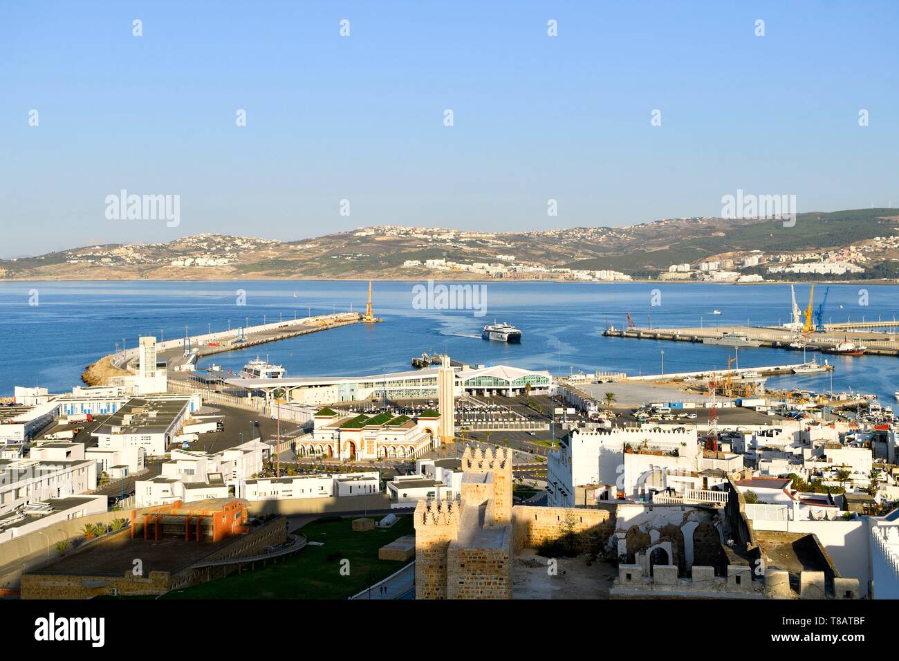Morocco, Tangier Tetouan region, Tangier, Medina, old city and bay ...