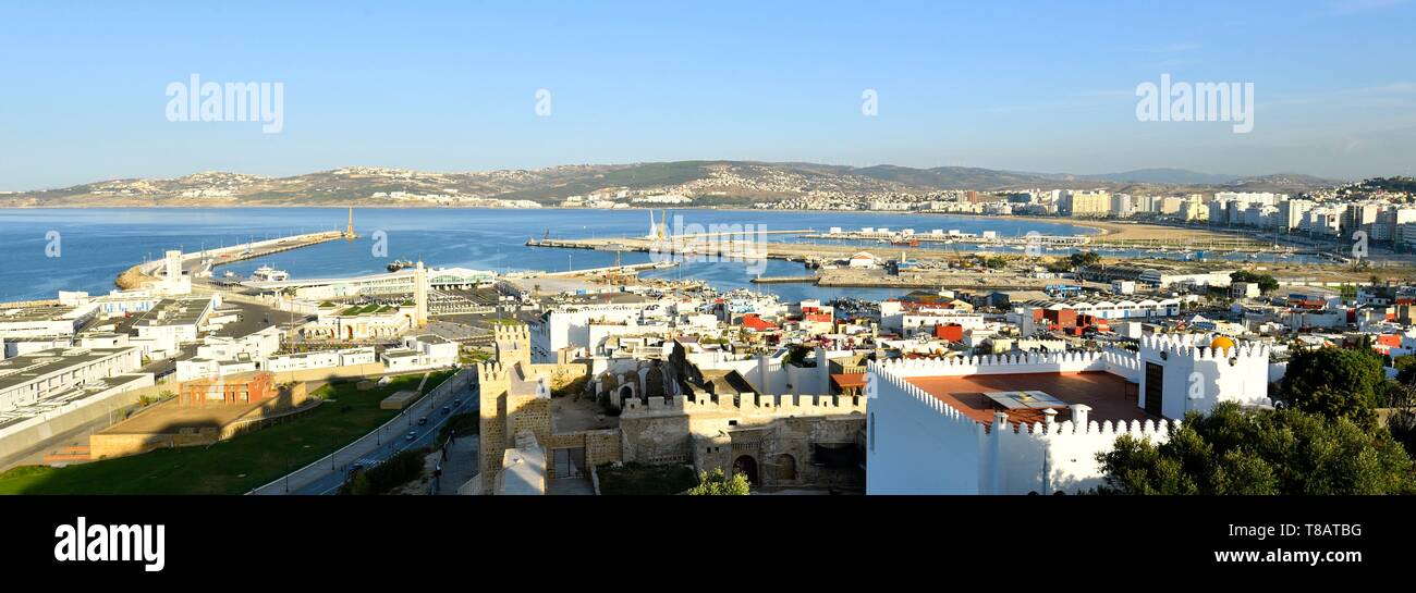 Morocco, Tangier Tetouan region, Tangier, Medina, old city and bay ...
