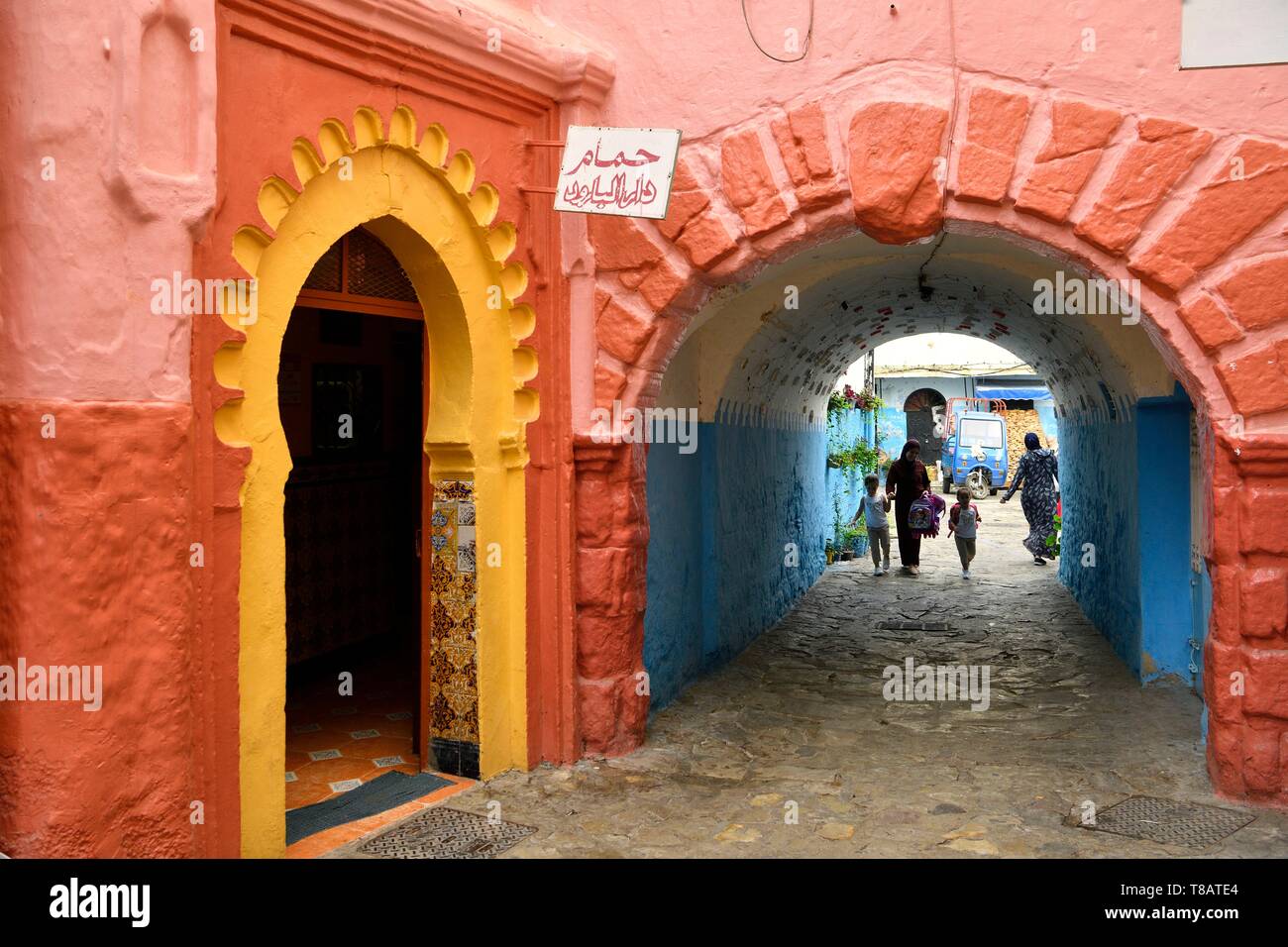 Morocco, Tangier Tetouan region, Tangier, narrow street on the old city ...