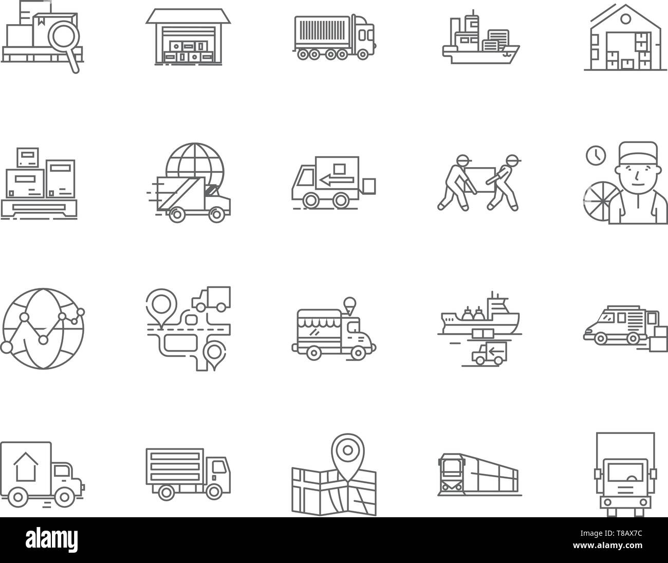 Freight logistic line icons, signs, vector set, outline illustration ...